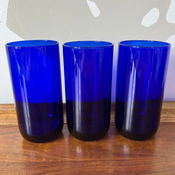 Libbey | Dining | 3 Libbey Cobalt Blue Vintage Tall Tumblers Glasses 6 Oz Metropolitan Coolers ...